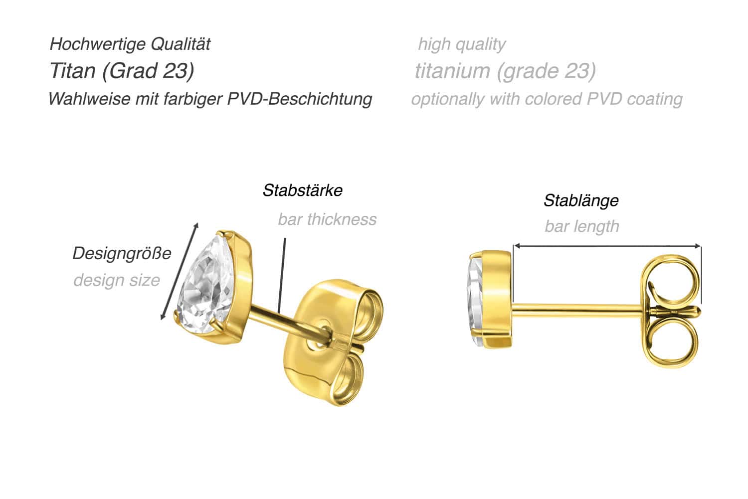 Titanium ear studs SETTED CRYSTAL DROP | PIERCINGLINE